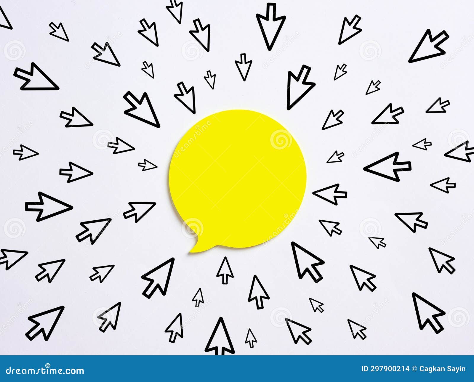 Blank Yellow Speech Bubble Surrounded by Directional Arrows. Background ...