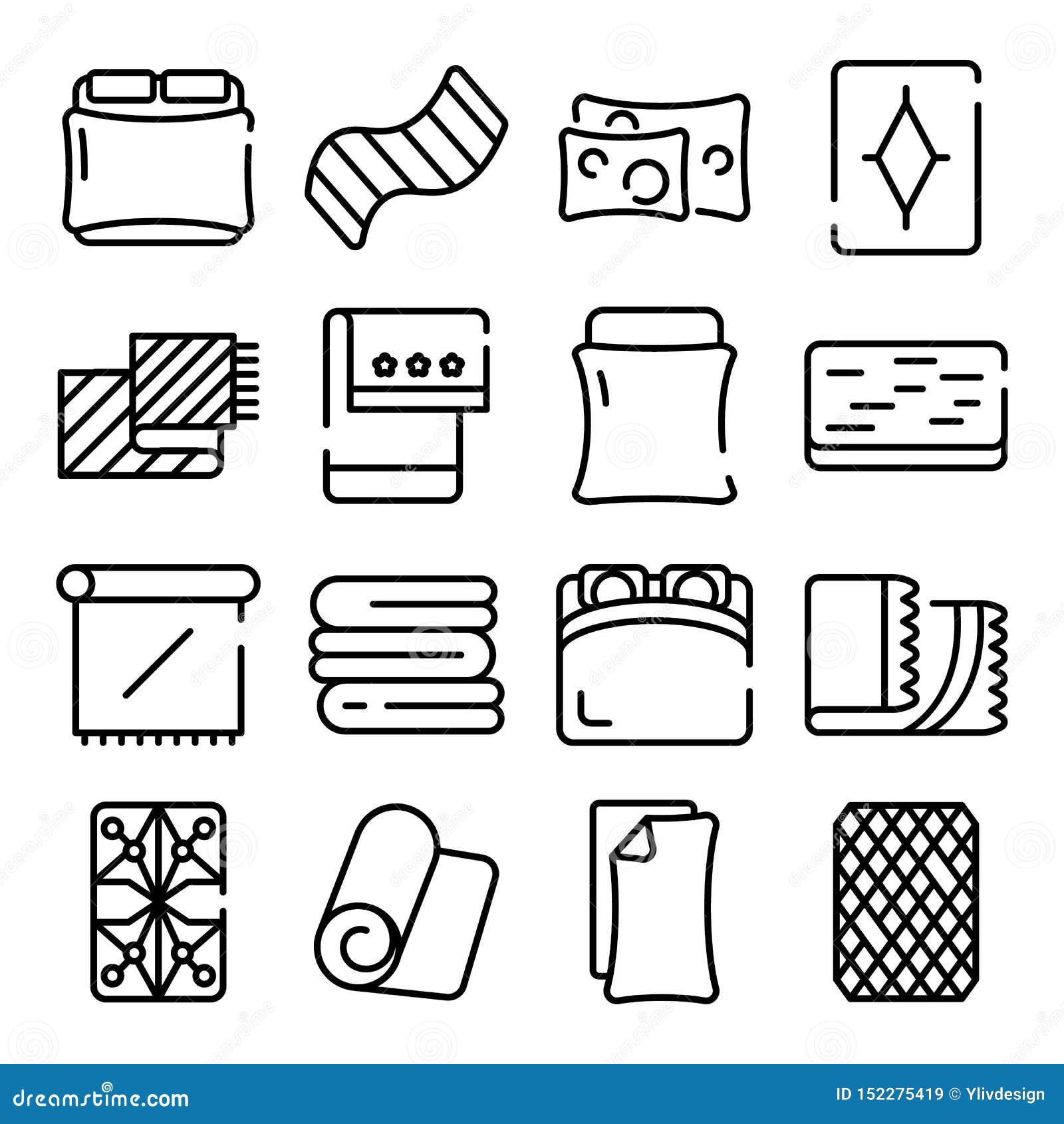 Blanket Icons Set, Outline Style Stock Vector - Illustration of bedding ...