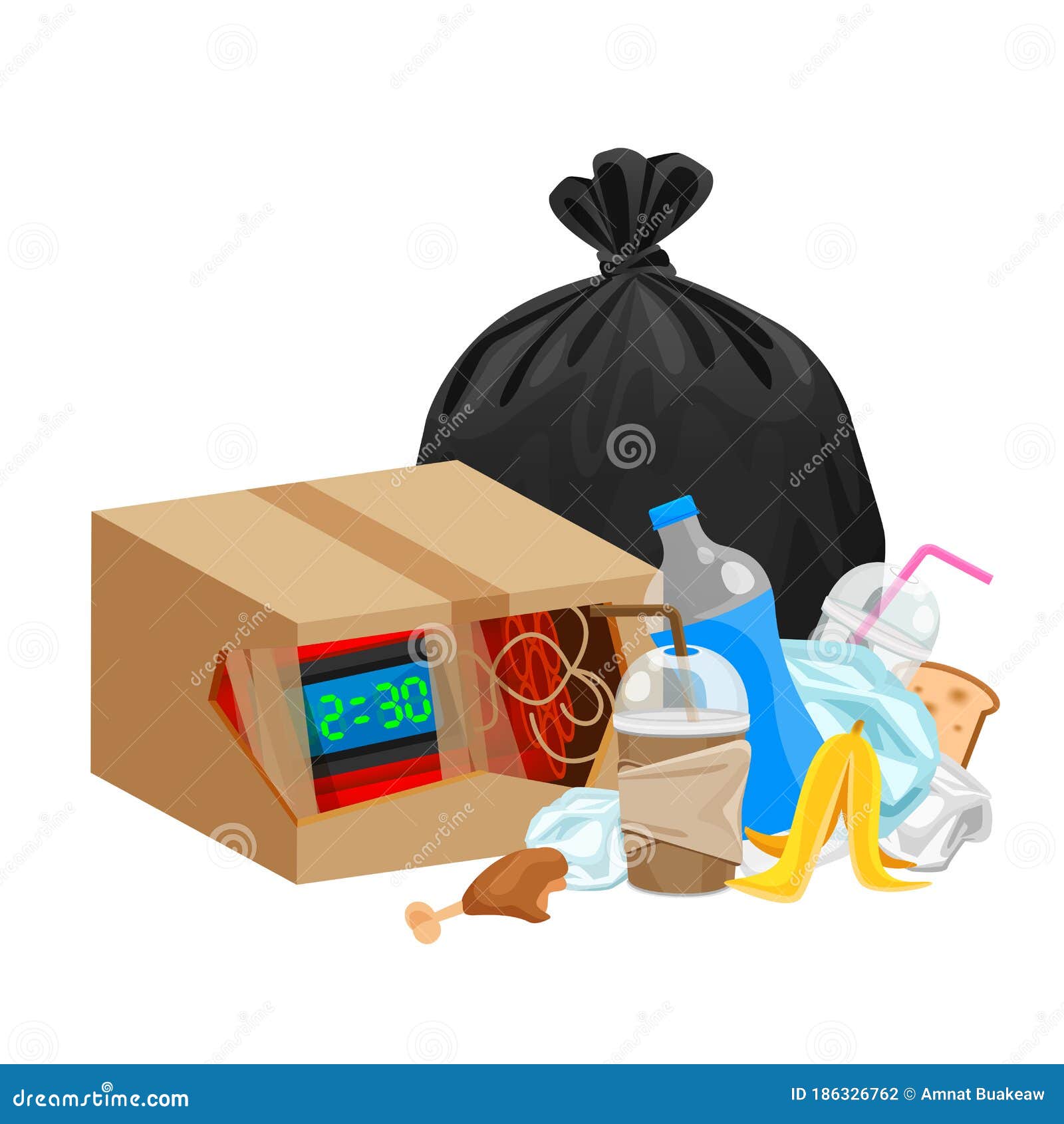 Blast Bomb of Terrorist in the Crate Box Garbage Waste Isolated on ...