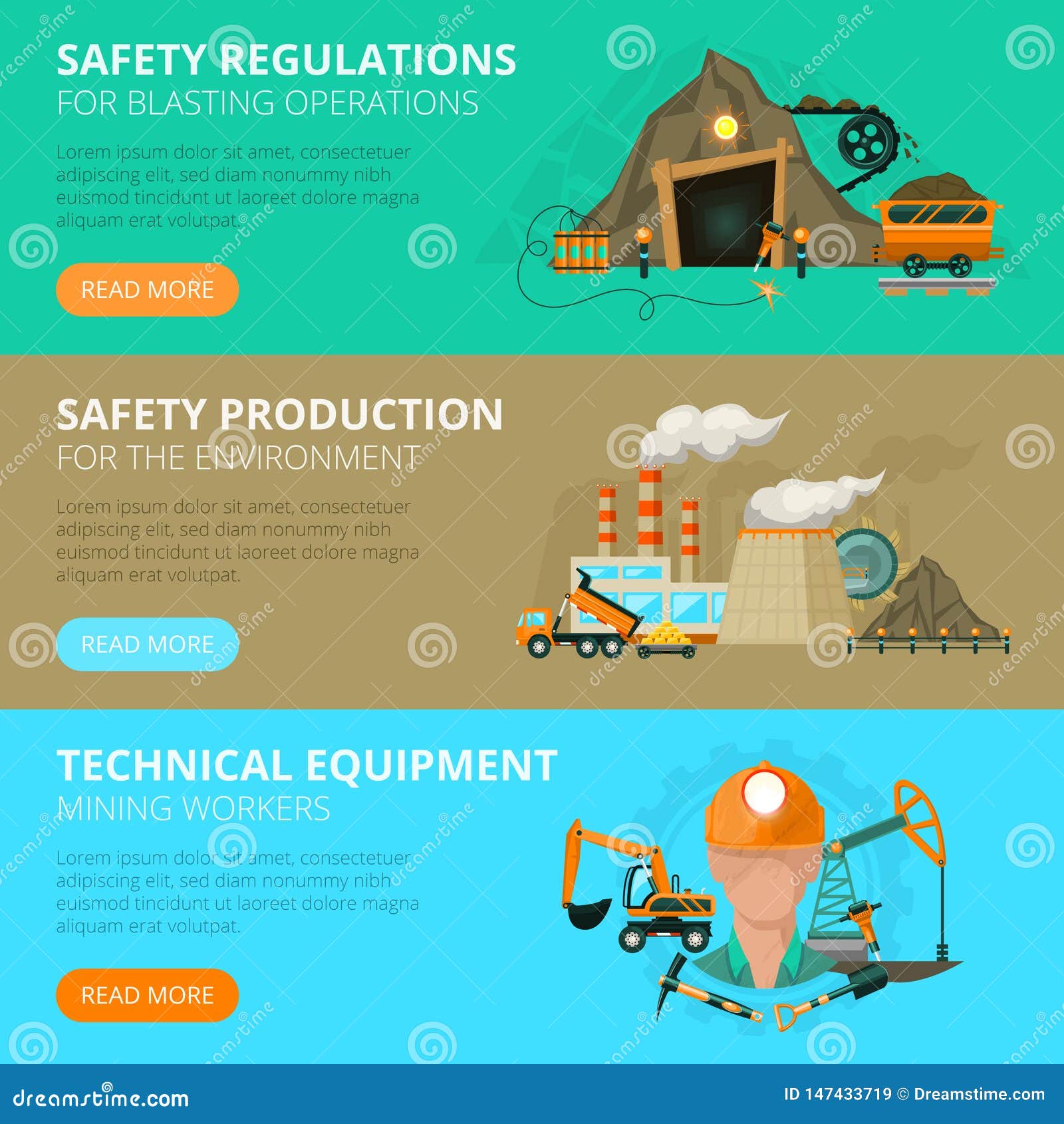 Coal Mining 3 Flat Interactive Banners Stock Illustration ...