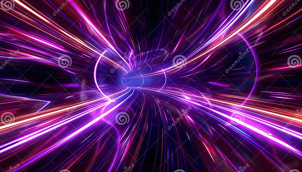 Luminous Warp Speed: Ruby-Amethyst Neon Science Tunnel Stock ...