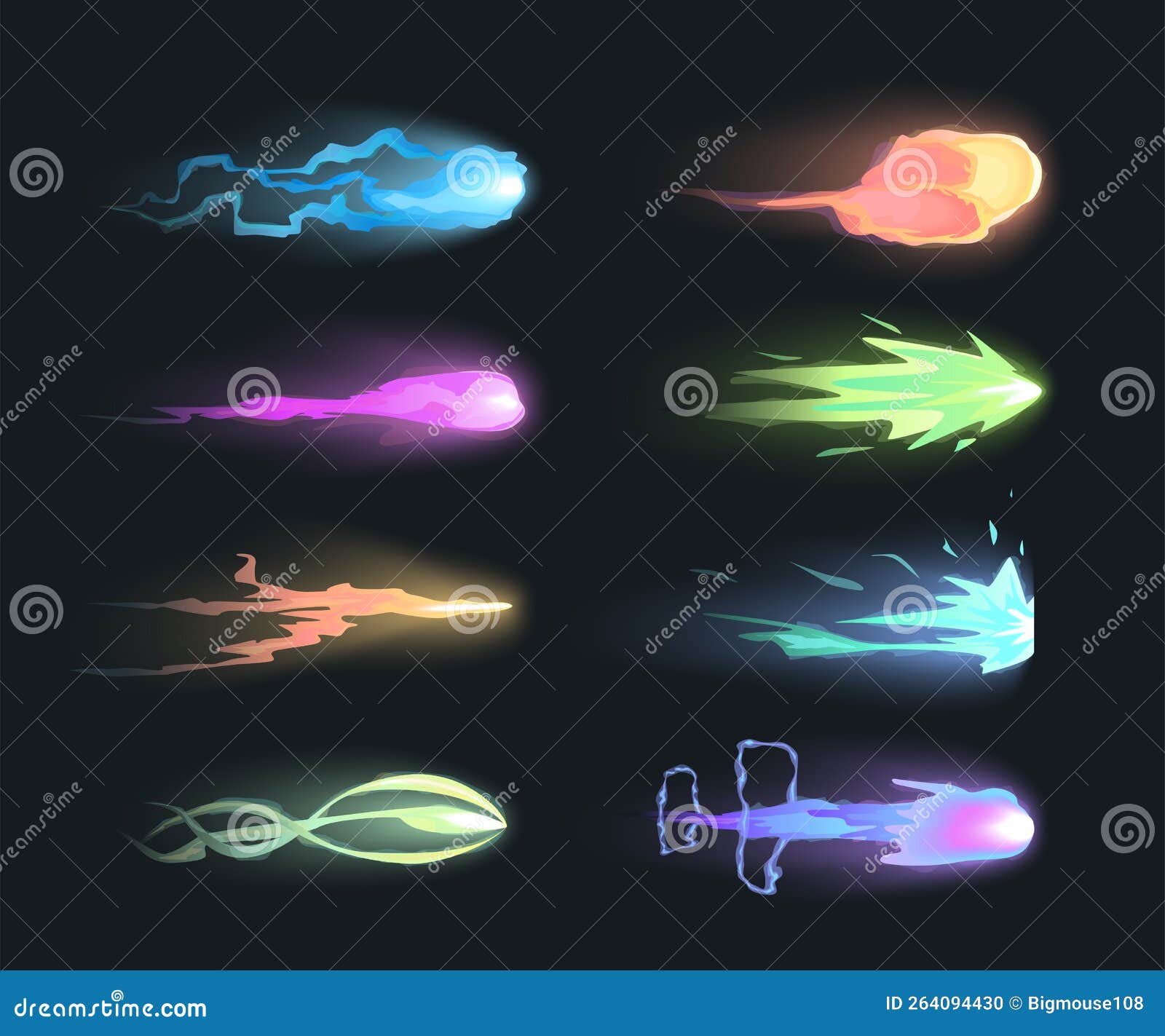 Blaster Shot Effects with Fire Energy and Plasma Color Set. Vector ...