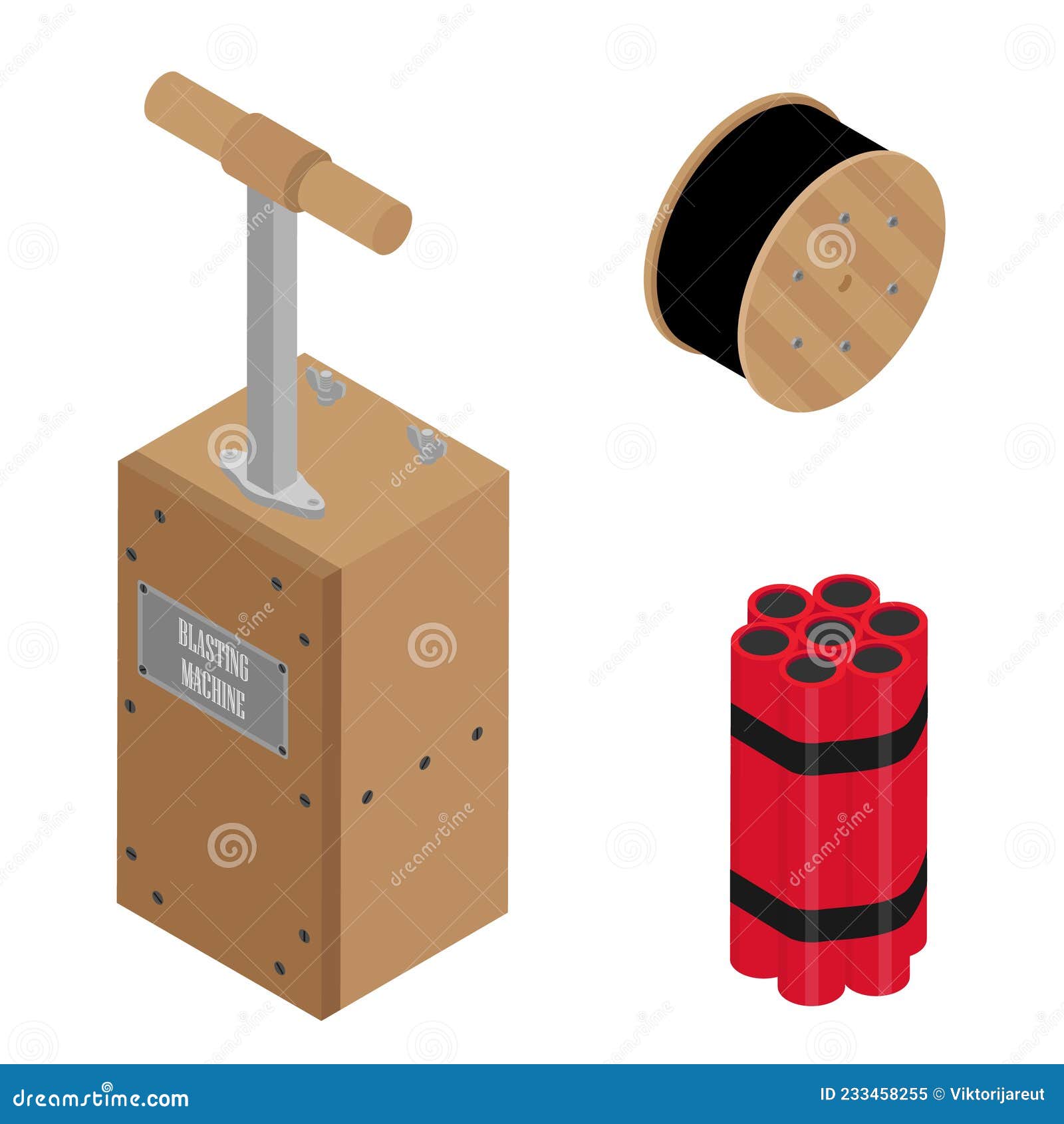 Blasting Machine or Detonator Box, Dynamite Sticks and Black Wire ...