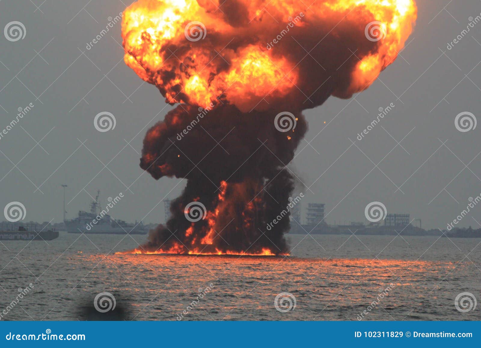 Blasting an oil rig stock image. Image of navy, explosion - 102311829