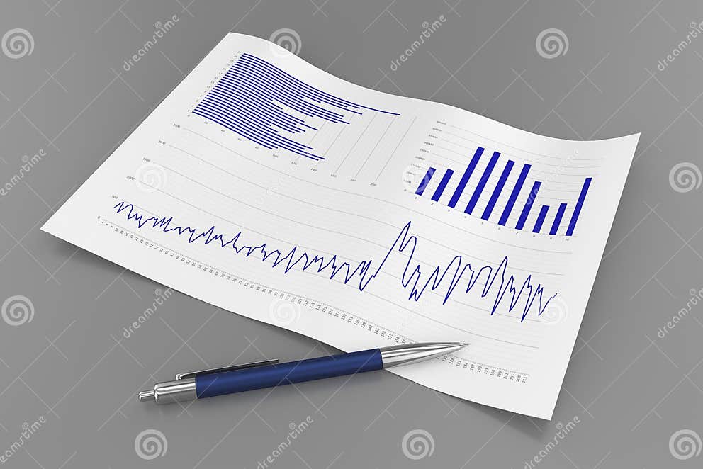 Blatt Mit Diagrammen Und Stift Stock Abbildung - Illustration von ...