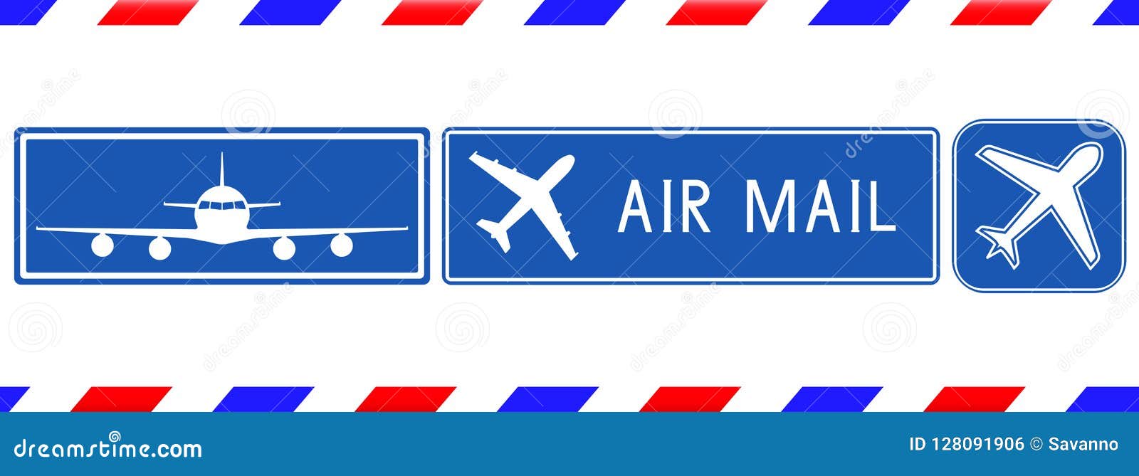 Blaue Poststempel Luftpost-Quadratzeichen Mit Flugzeug Vektor Abbildung ...