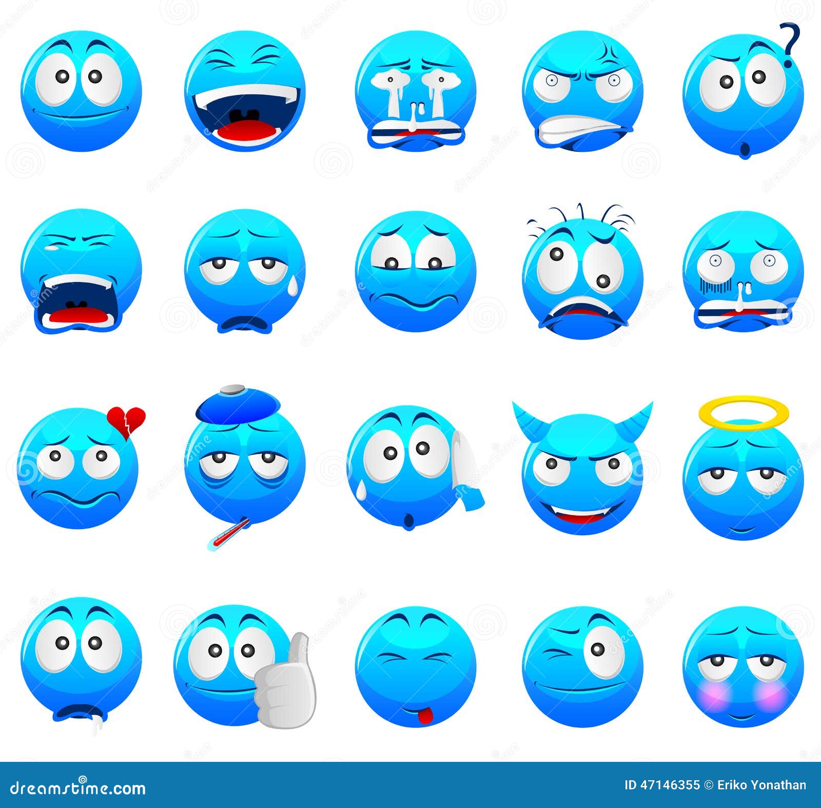 Blauer Emoticon vektor abbildung. Illustration von glücklich - 47146355