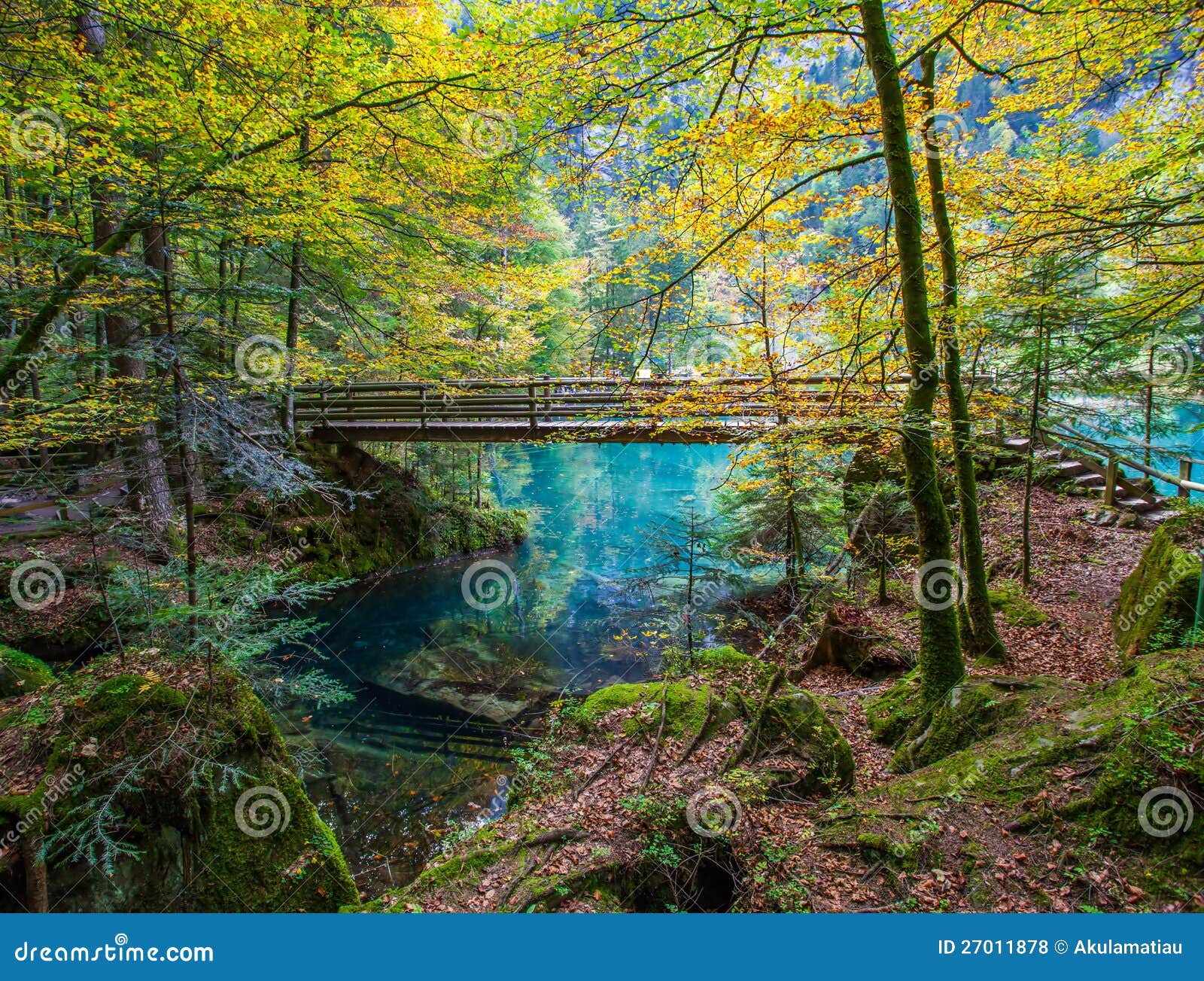 Blausee, Switzerland - Wooden Bridge II Stock Photo - Image of colorful ...