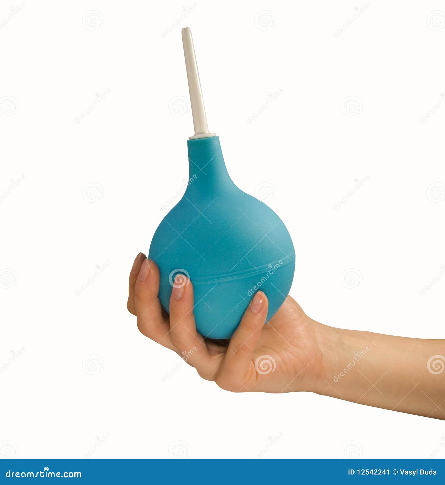 Blauw klysma in een hand stock afbeelding. Image of bodem - 12542241