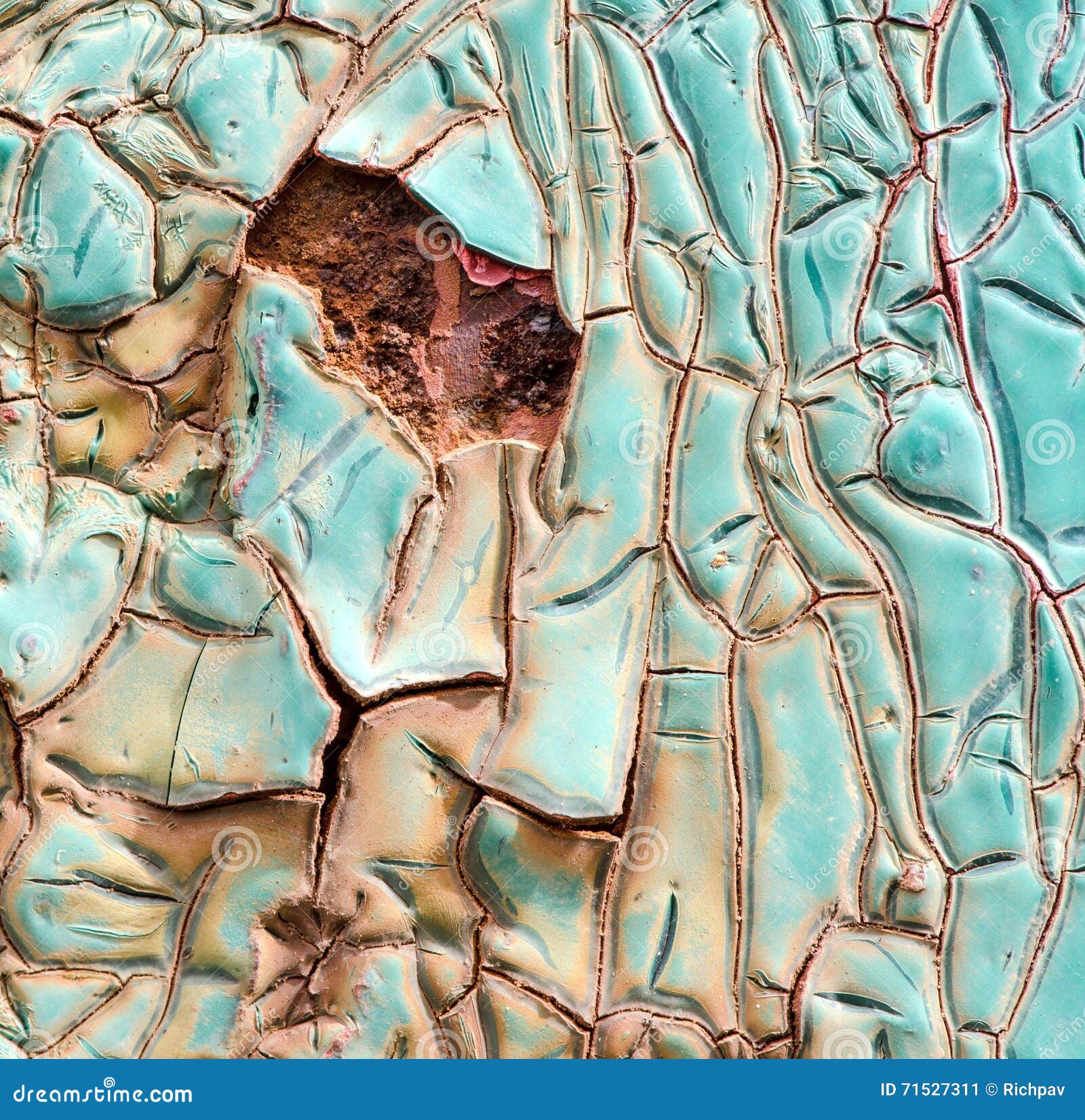 Blauwe Gebarsten Verf Op Rusty Metal Surface Texture Stock Afbeelding ...