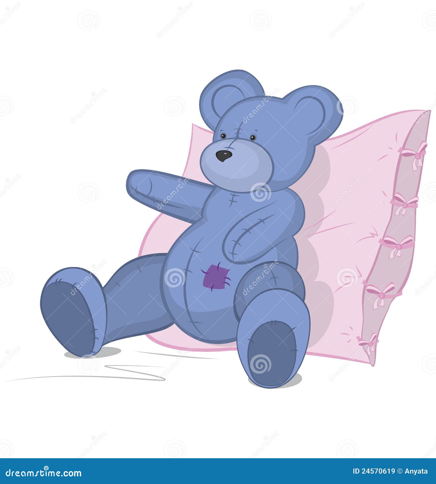 Blauwe Teddybeer Op Roze Hoofdkussen Vector Illustratie - Illustration of blauw, karakter: 24570619