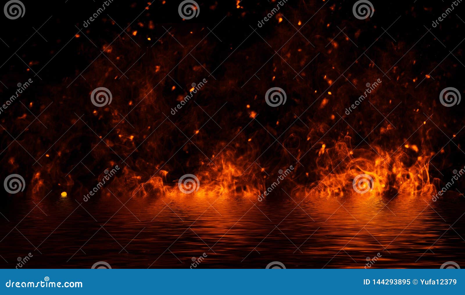 Blaze Fire Flame Texture on Isolated Background with Water Reflection ...