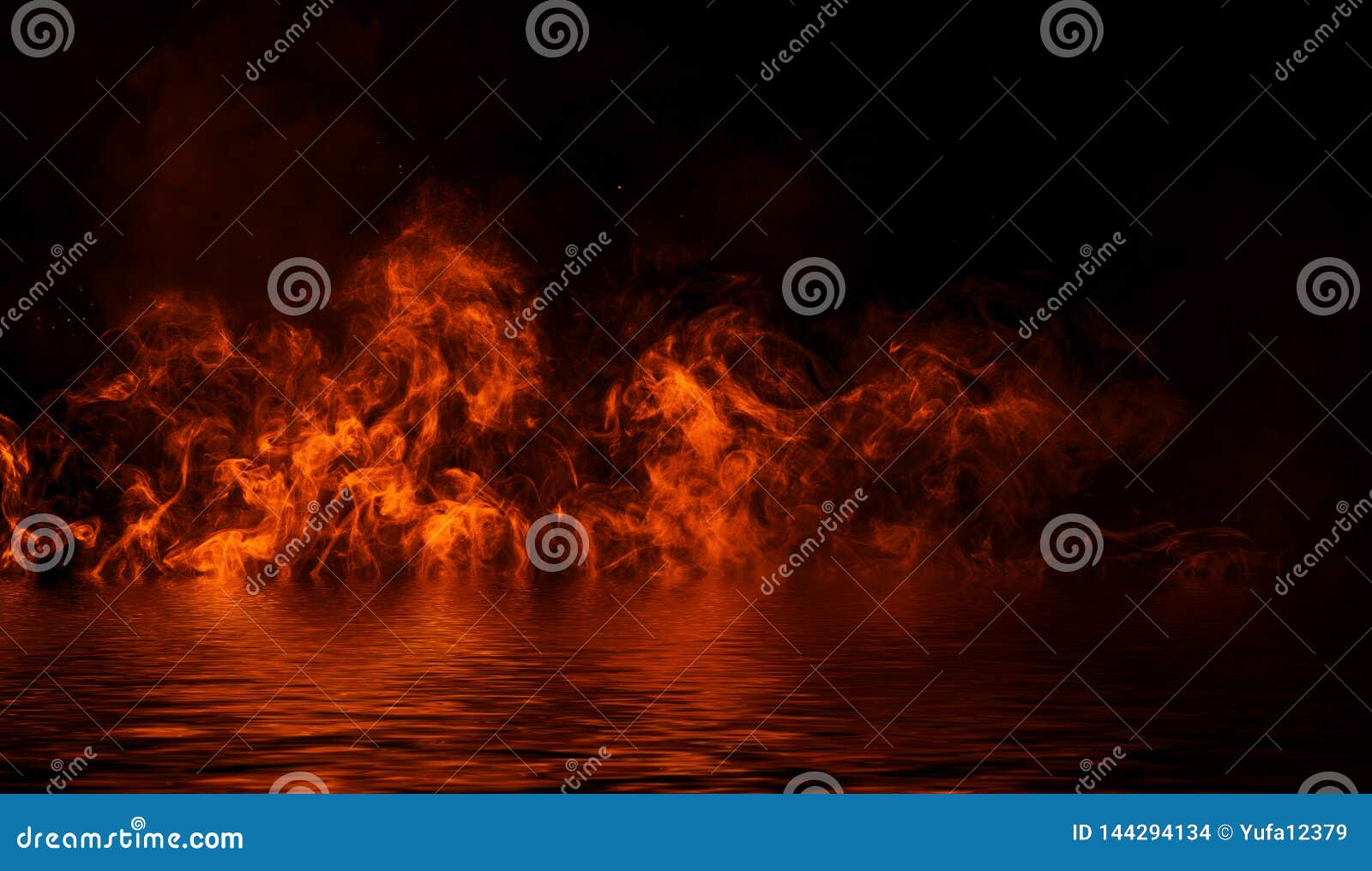 Blaze Fire Flame Texture on Isolated Background with Water Reflection ...