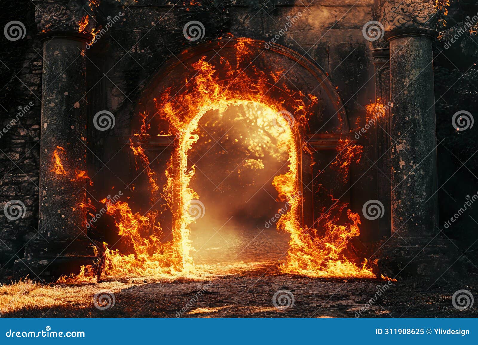 Blazing Ancient Arch Fire Flames. Generate Ai Stock Image - Image of ...