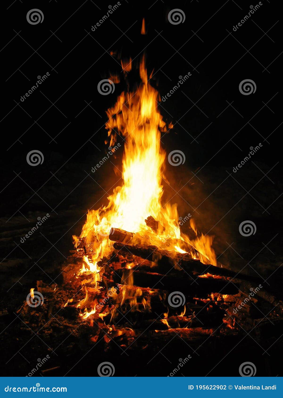 Blazing Bonfire with Big Flames on the Beach in the Night Stock Photo ...