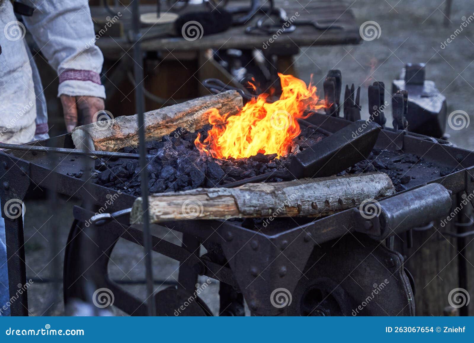 Blazing Bright Fire in the Iron Forge Basin of the Blacksmith Filled ...