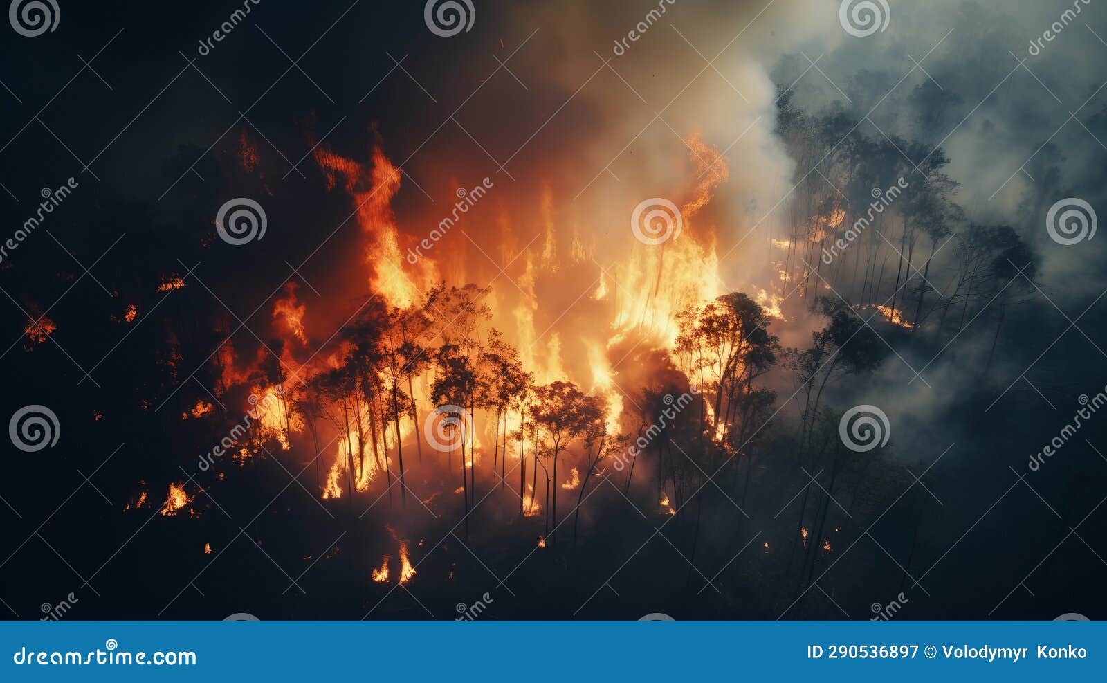 A Blazing Fire Engulfing a Dense Forest Stock Image - Image of ...