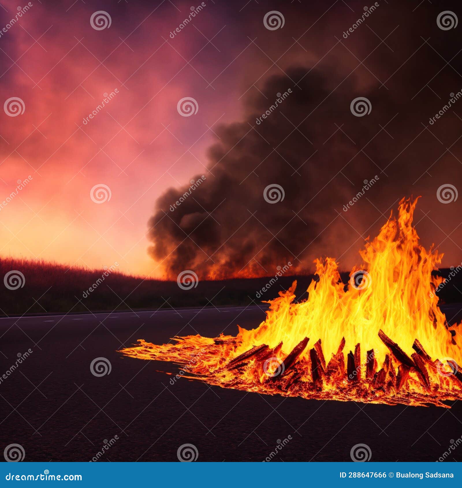 Blazing Flames and Road on Fire Over Black Background. Generative AI ...