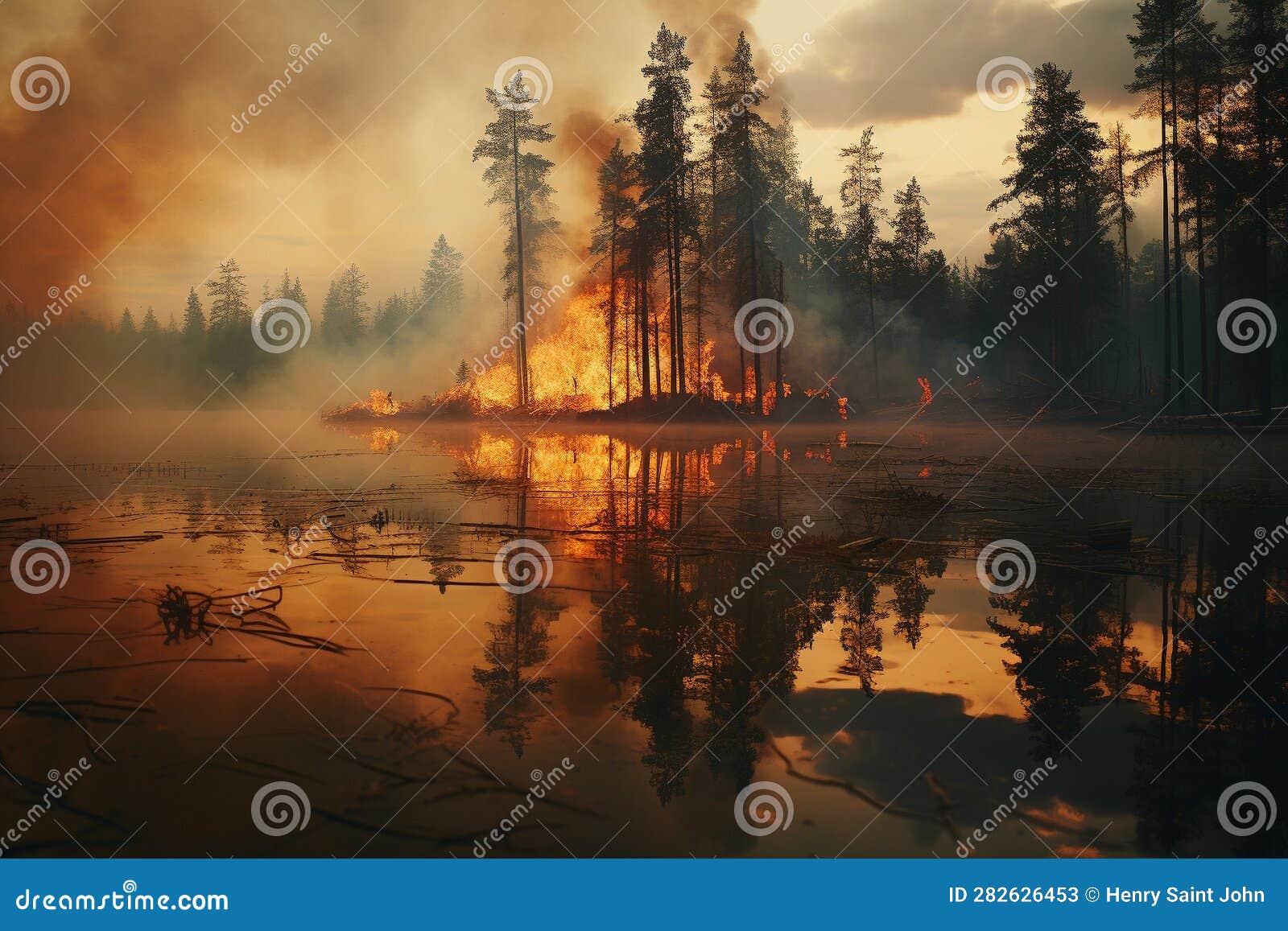 Blazing Inferno: the Wrath of a Forest Fire Stock Illustration ...