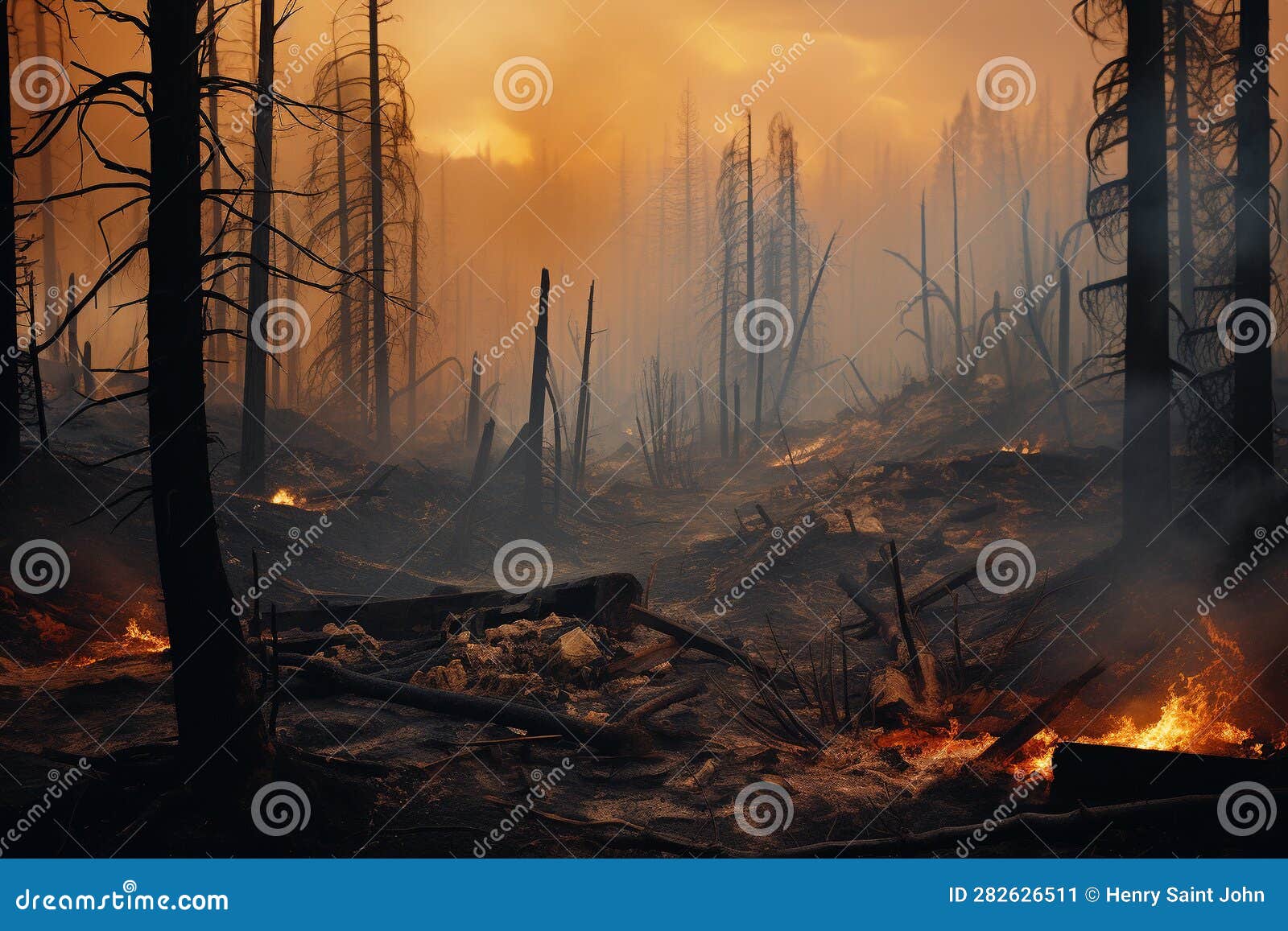 Blazing Inferno: the Wrath of a Forest Fire Stock Illustration ...