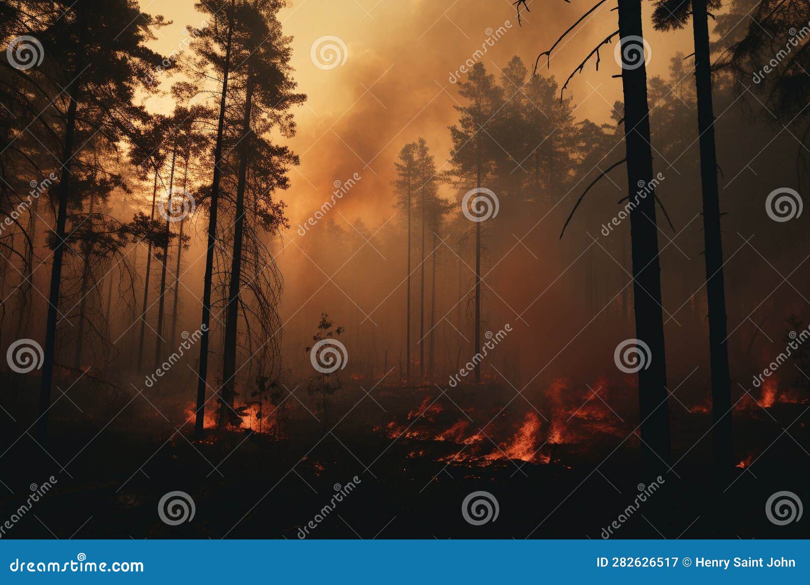 Blazing Inferno: the Wrath of a Forest Fire Stock Illustration ...
