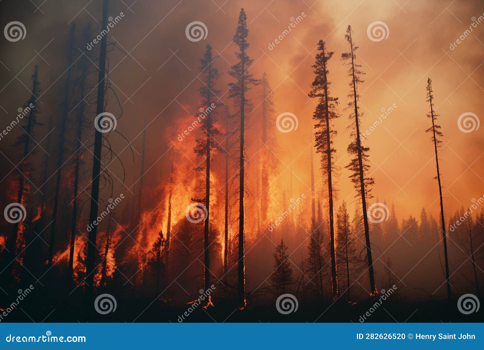 Blazing Inferno: the Wrath of a Forest Fire Stock Illustration ...