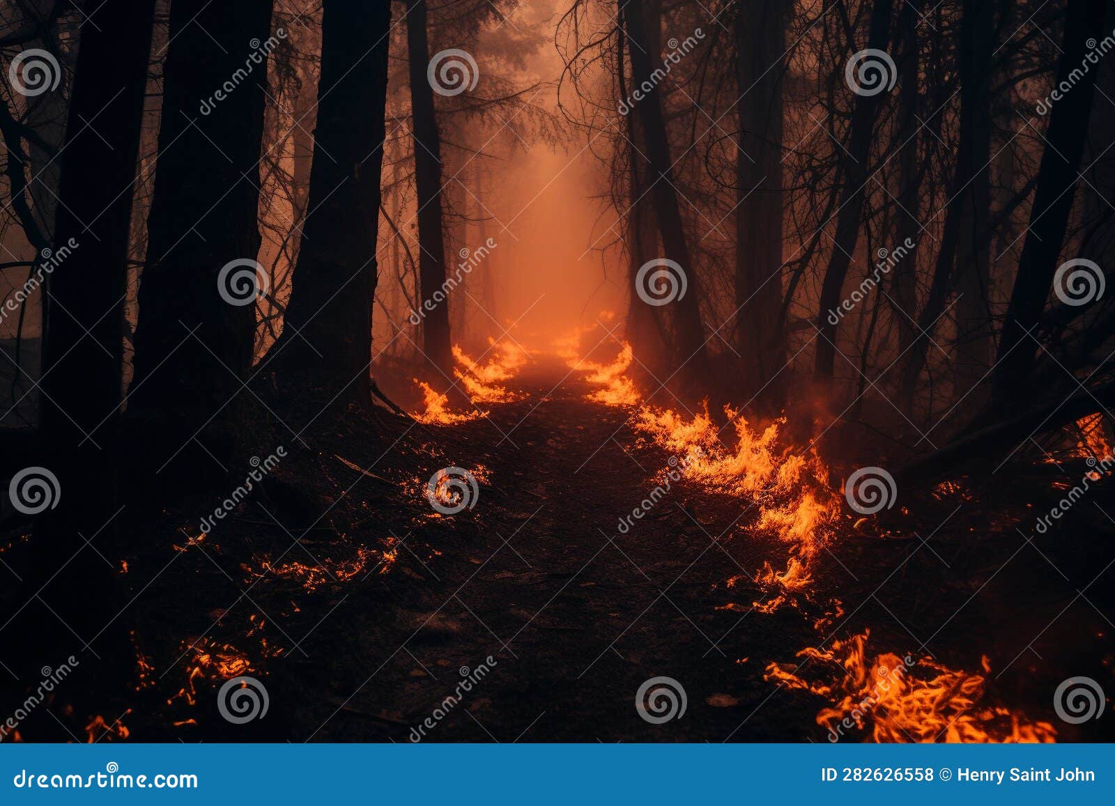 Blazing Inferno: the Wrath of a Forest Fire Stock Illustration ...
