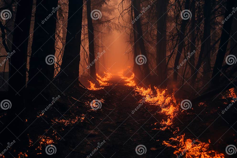 Blazing Inferno: the Wrath of a Forest Fire Stock Illustration ...