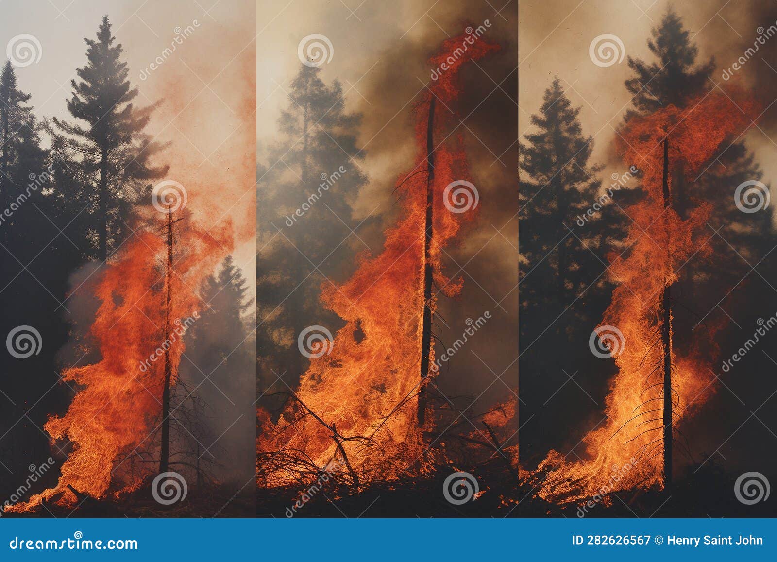 Blazing Inferno: the Wrath of a Forest Fire Stock Illustration ...