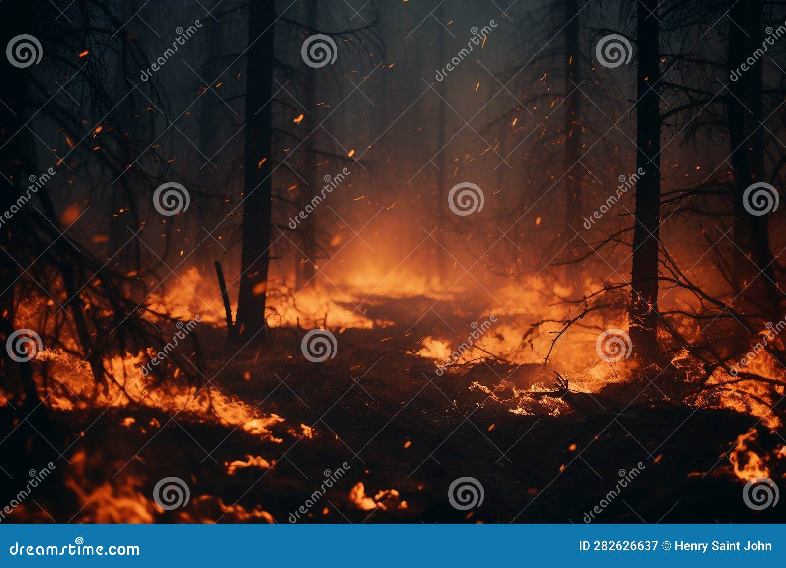 Blazing Inferno: the Wrath of a Forest Fire Stock Illustration ...