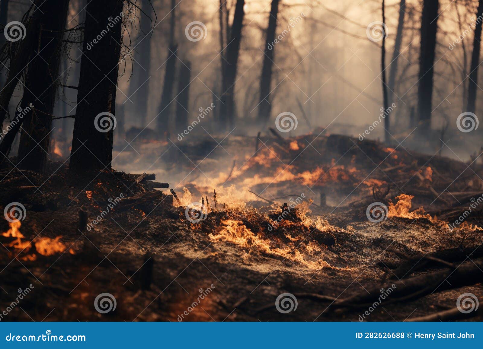 Blazing Inferno: the Wrath of a Forest Fire Stock Illustration ...