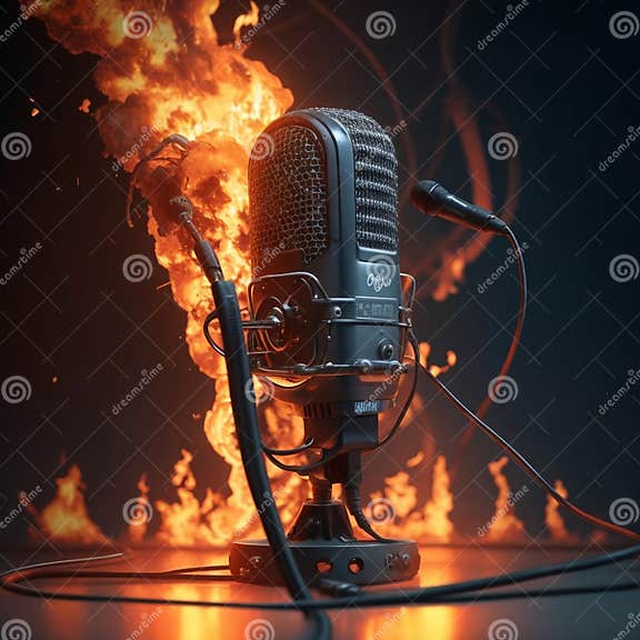 Microphone on fire stock photo. Image of darkness, night - 288499298