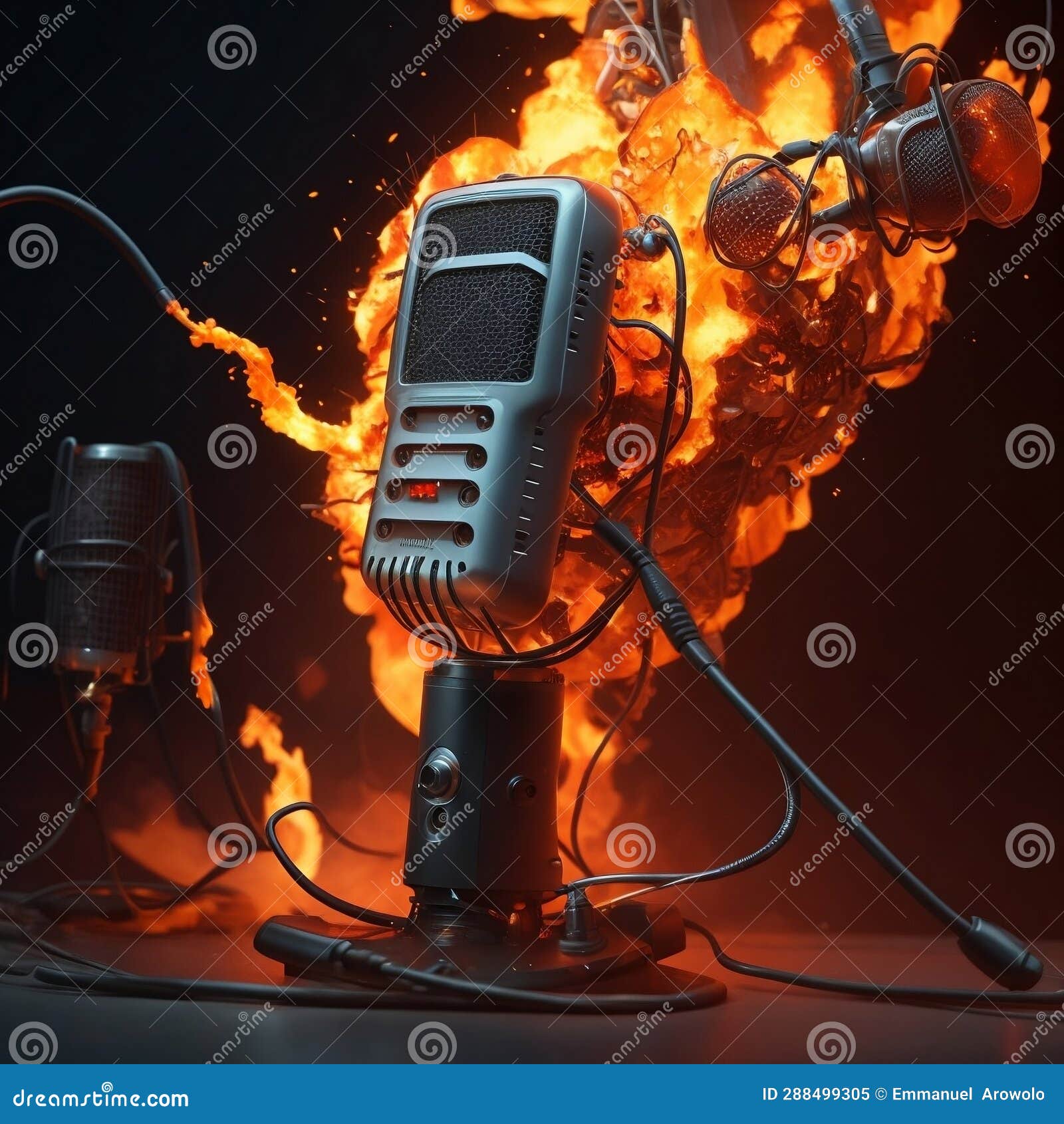 Microphone on fire stock image. Image of sparkler, poster - 288499305
