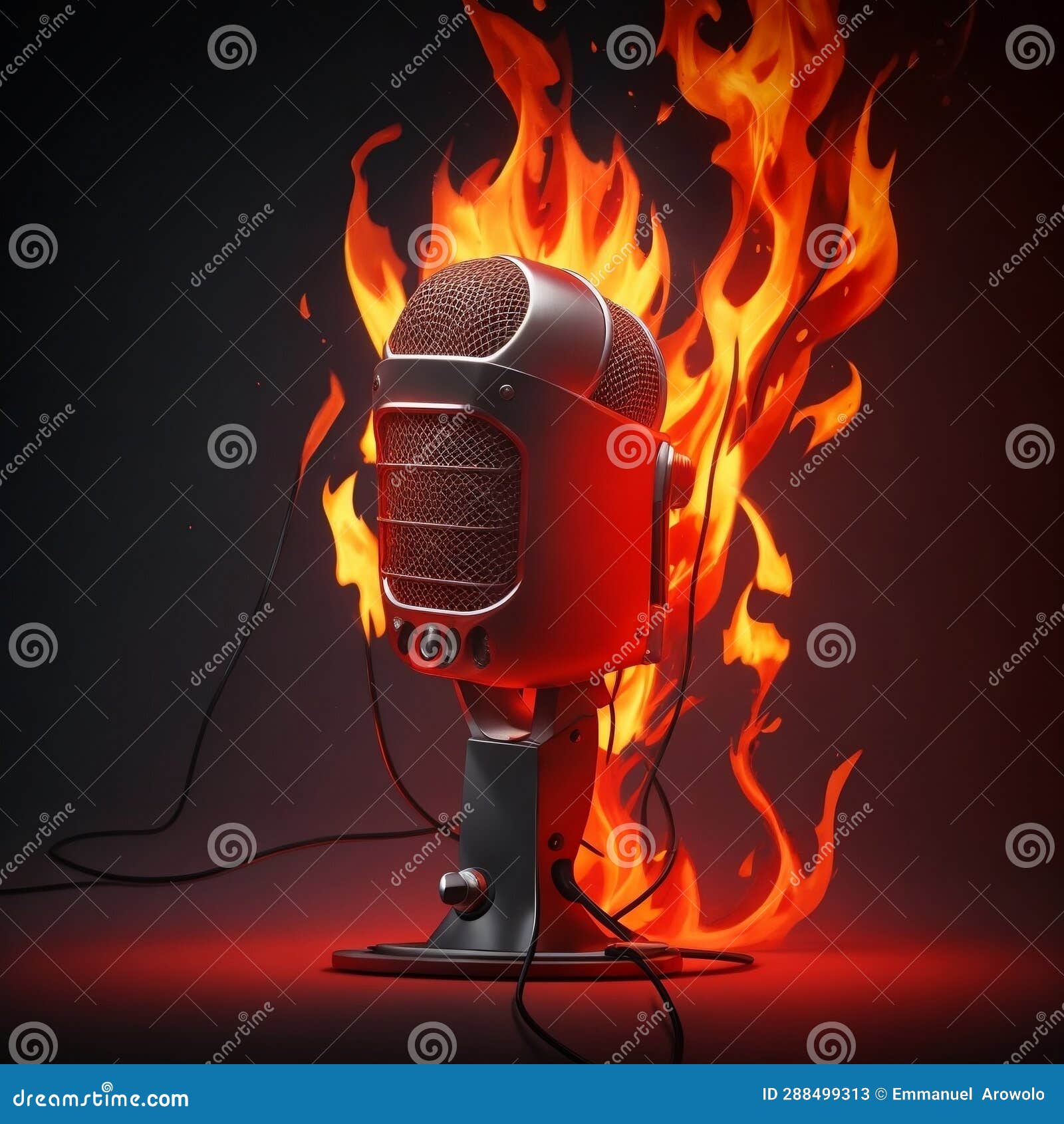 Microphone on fire stock illustration. Illustration of font - 288499313