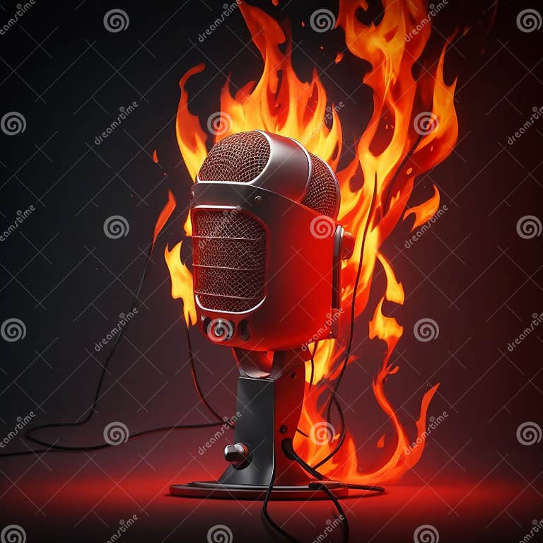 Microphone on fire stock illustration. Illustration of font - 288499313