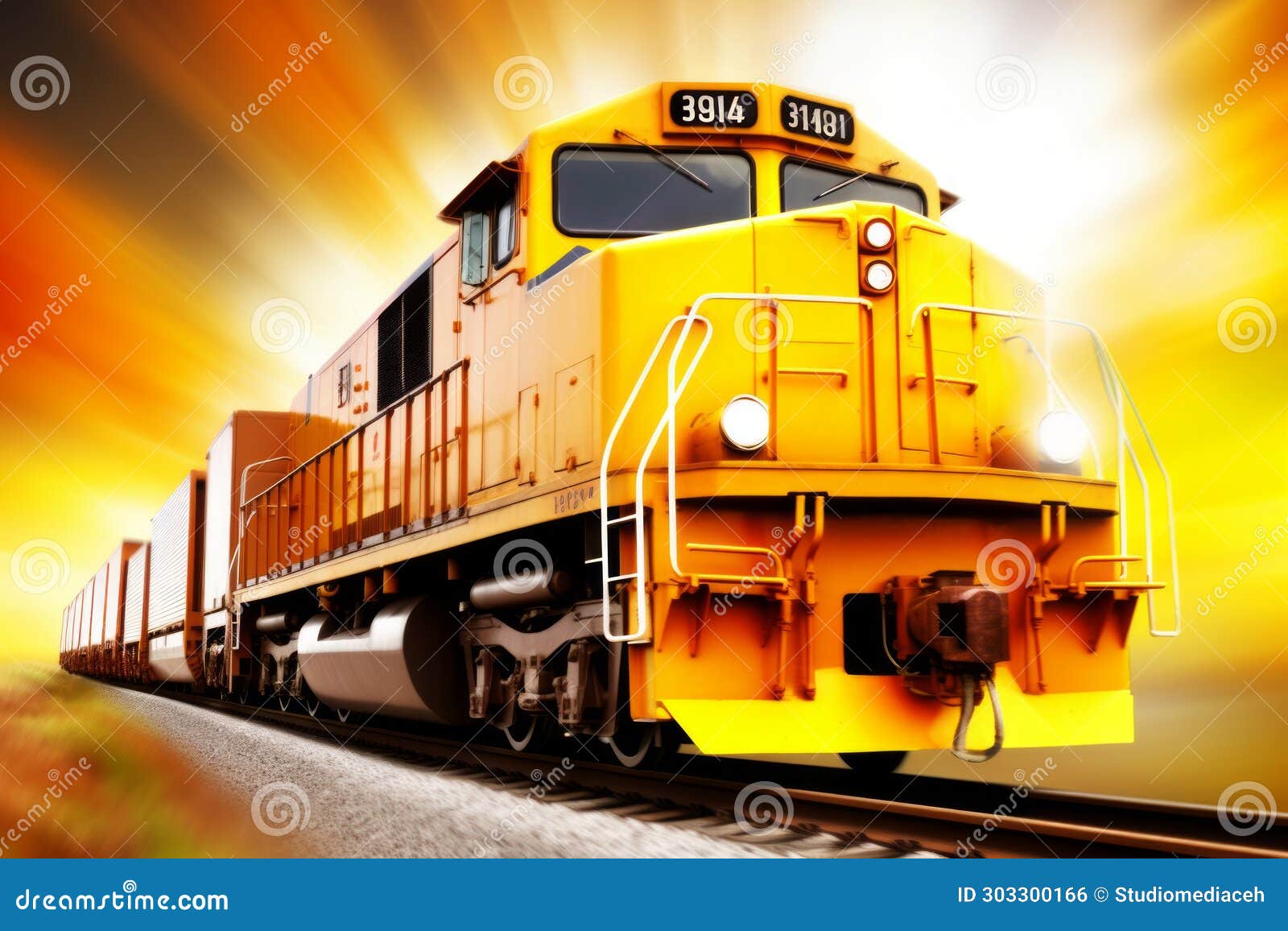 Blazing Speed a Freight Train Racing Down the Tracks Stock Illustration ...