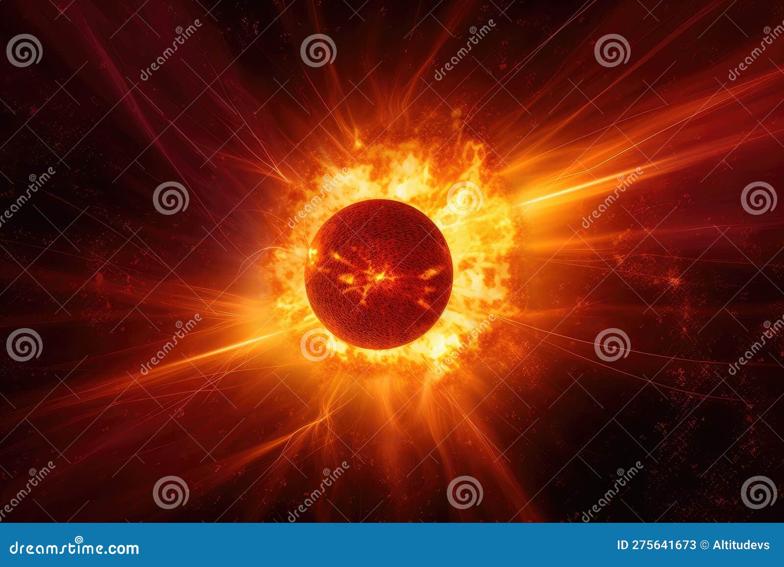 Blazing Sun, with a View of the Universe, Surrounded by Explosions and ...