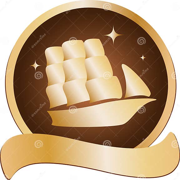 Blazon with ship stock vector. Illustration of brown - 20581421