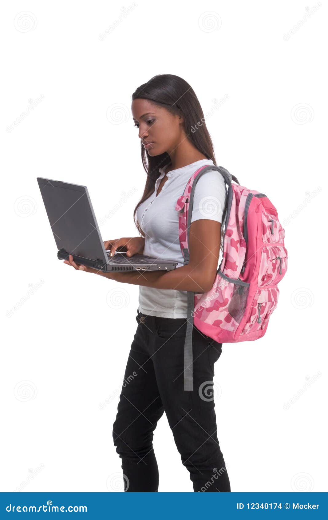 Blck College Student with Laptop PC Stock Photo - Image of african ...