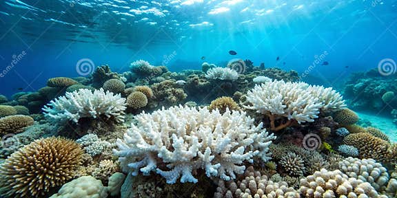 Bleached Dying Coral Reef in the Sea Generative AI Stock Illustration ... Bleached Dying Coral Reef in the Sea Generative AI Stock Illustration ...