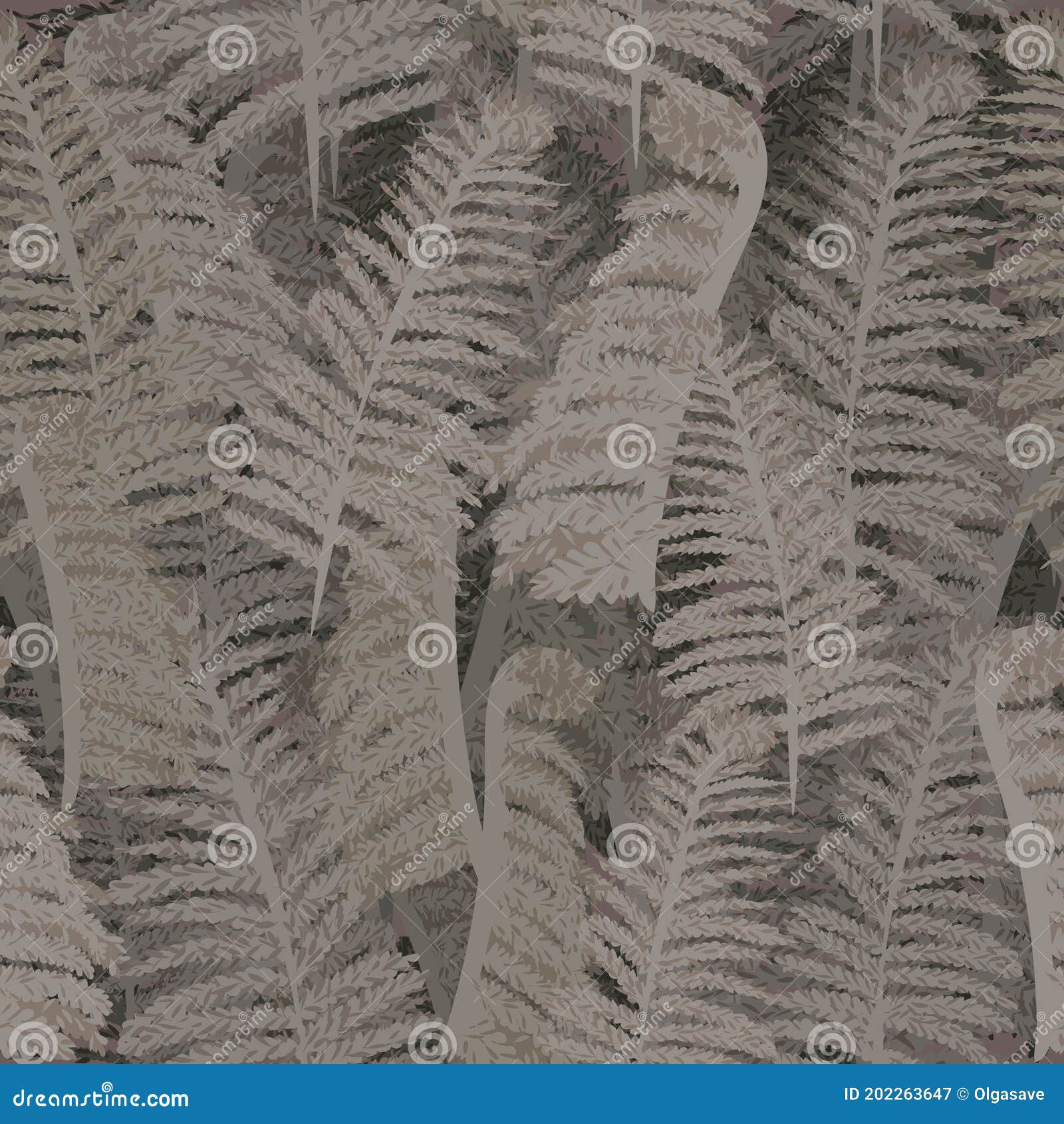 Bleached Fern Vector Pattern. Repeating Forest Fern Print. Intricate ...