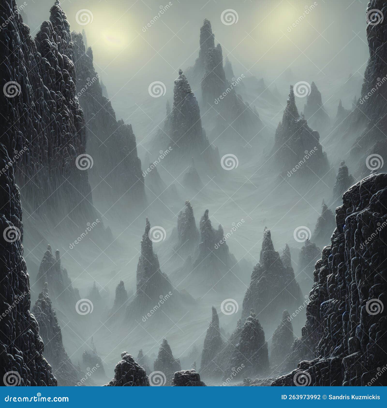 A Bleak Land of Steep, Sharp Mountain Peaks and Haze. Generative AI ...