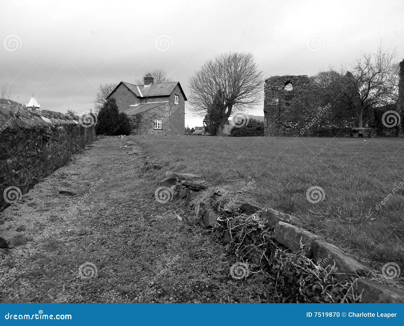 Bleak Monotone Welsh Landscape with Castle Stock Photo - Image of black ...