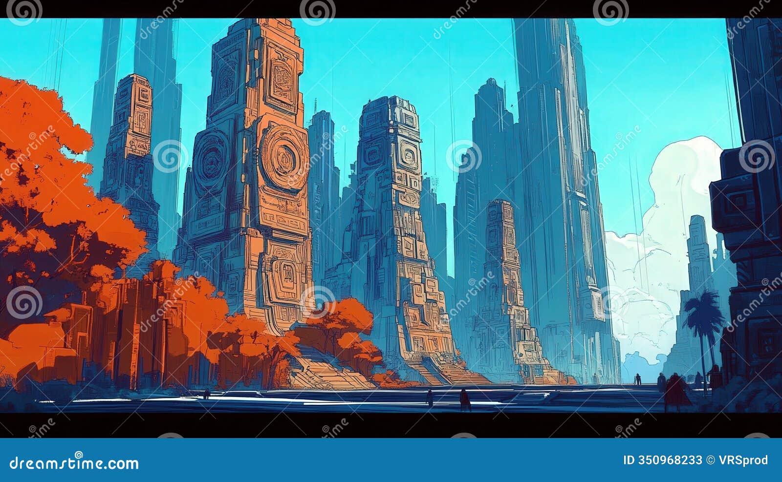 Ancient Futuristic Ruins with Towering Structures Stock Image - Image ...