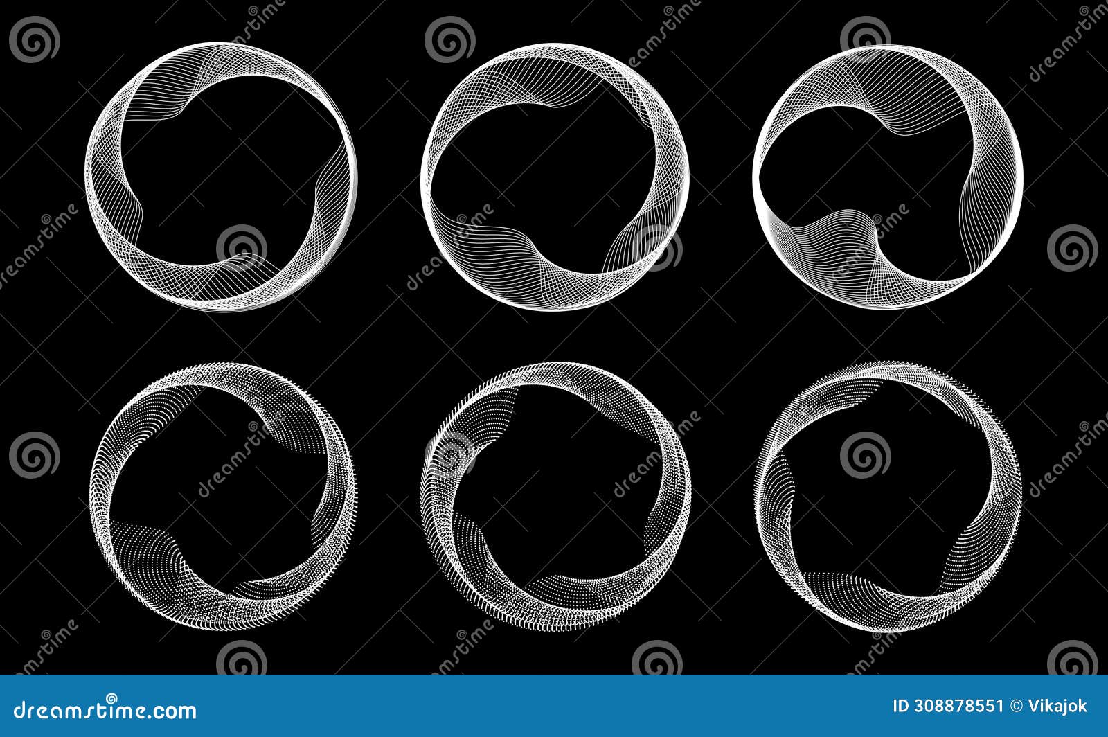 Collection Of Curved Circular Oriental Ornaments Drawn With Green ...