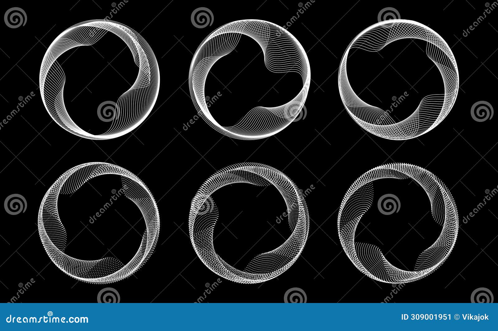 Blend Linear and Dotted Circle Frames Set. Black and White Round Border ...