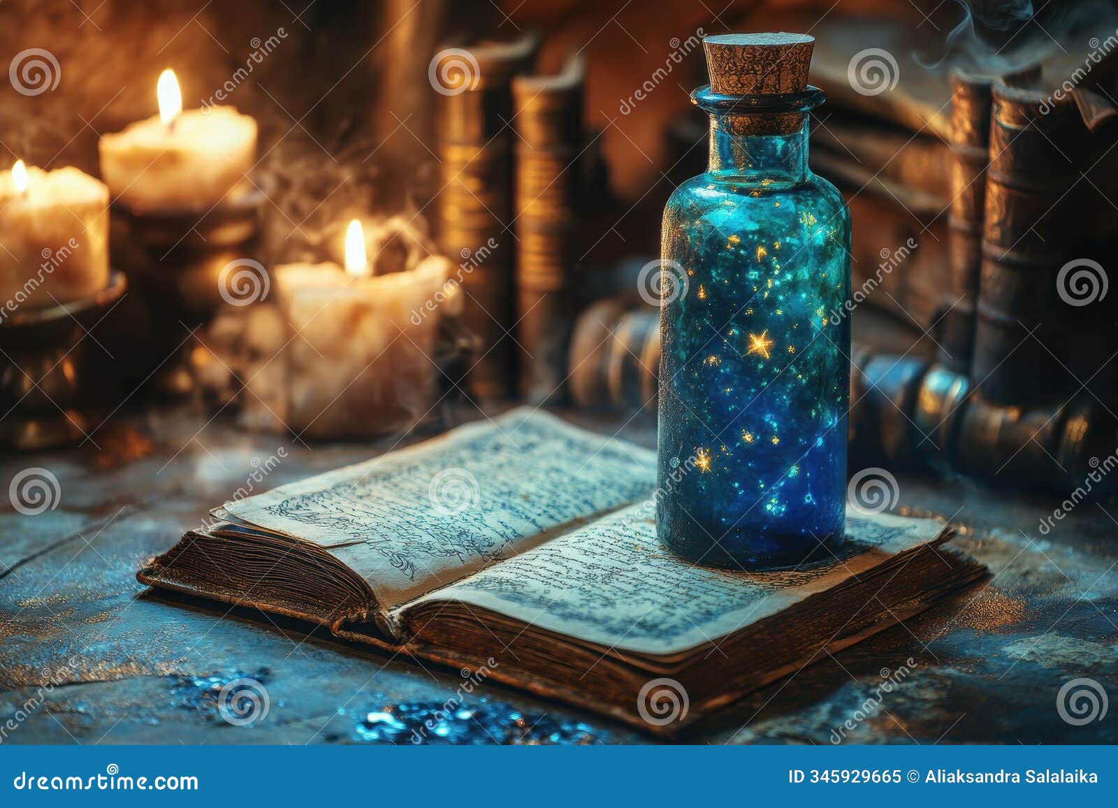 Blend of Mystical Items Potion Bottle, Spellbook, Antique Parchment ...