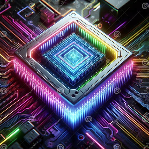 A Generative Artificial Intelligence Cpu that Emits Colorful Light, 3d ...