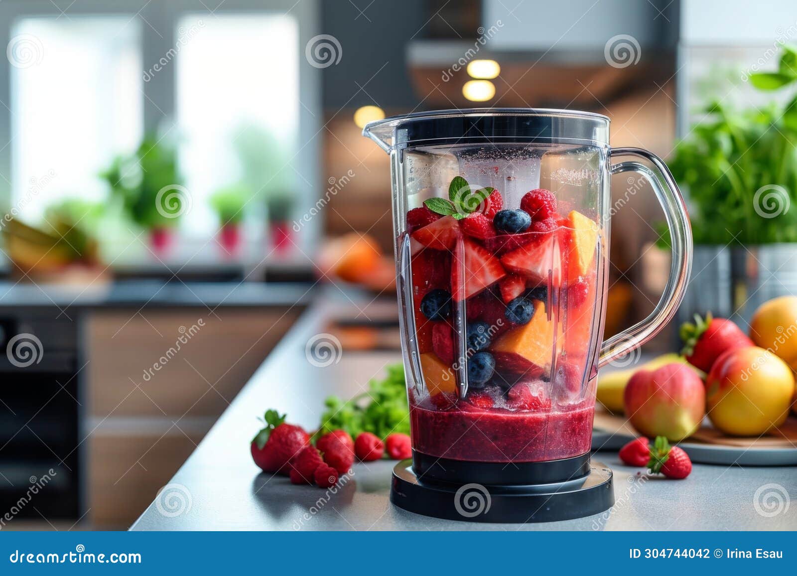 Blender with Berries and Fruits on Kitchen Counter Stock Photo - Image ...