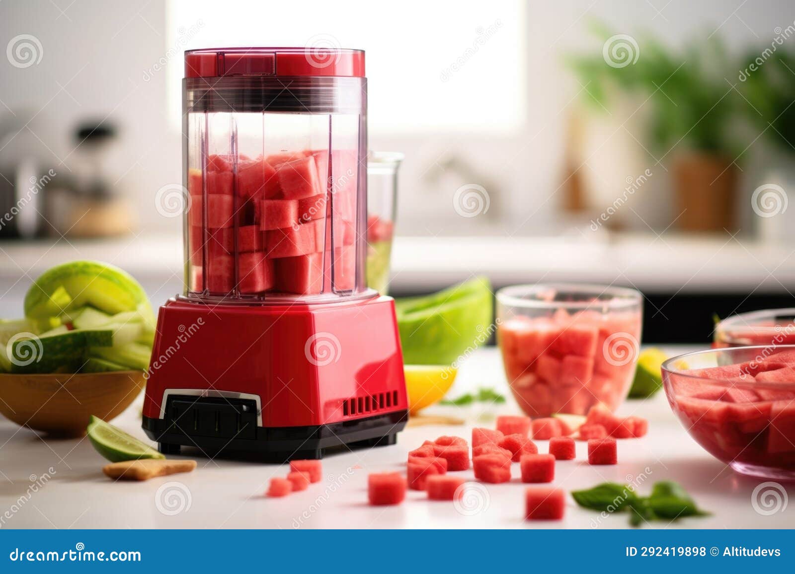 A Blender Filled with Watermelon Pieces and Juice Stock Photo - Image ...